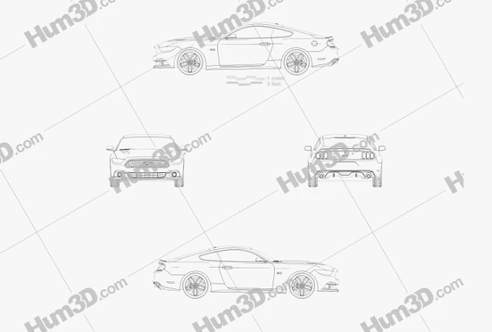 Ford Mustang blueprints Download in PNG - 3DModels.org