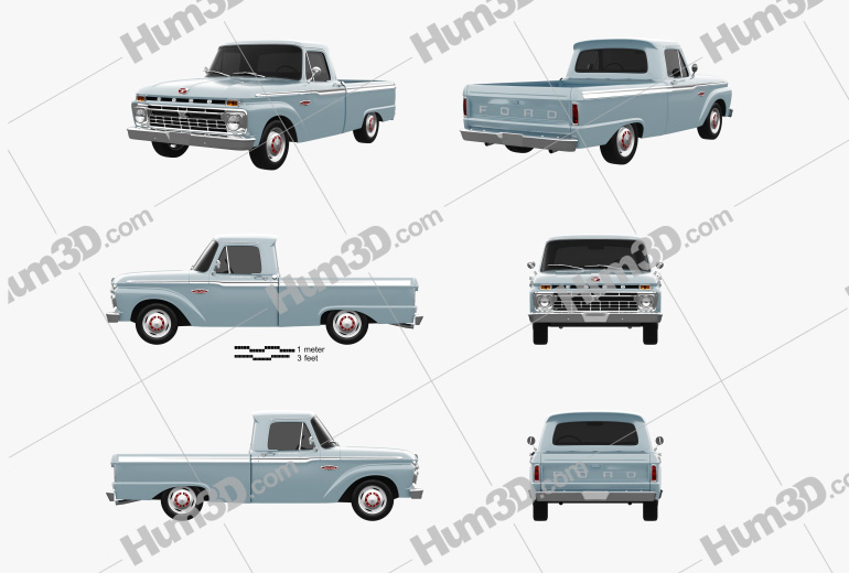 Ford F-100 1966 Blueprint Template - 3DModels.org