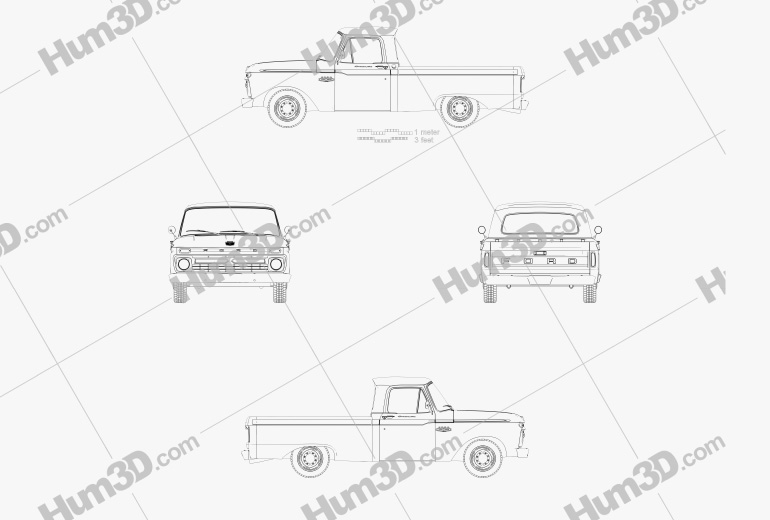 Ford F-100 1966 테크니컬 드로잉 - 3DModels.org
