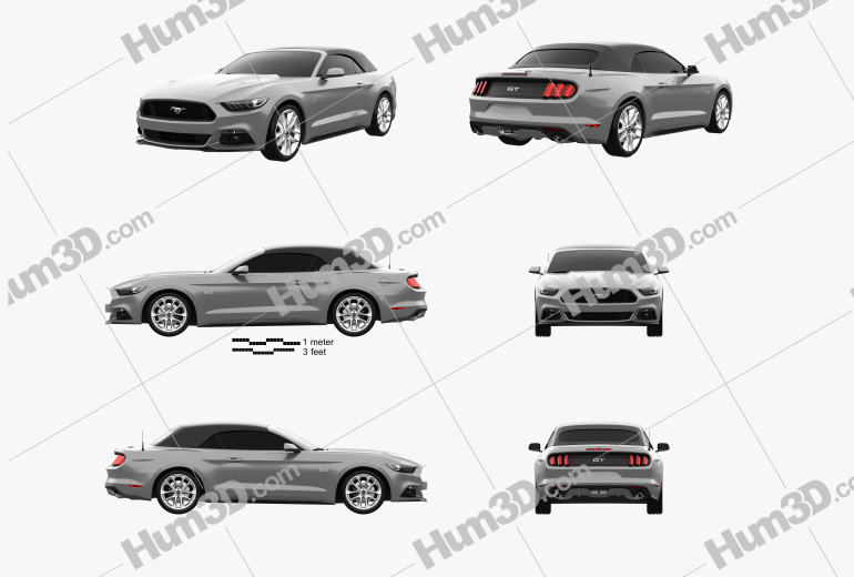 Ford Mustang convertible 2018 Blueprint Template - 3DModels.org