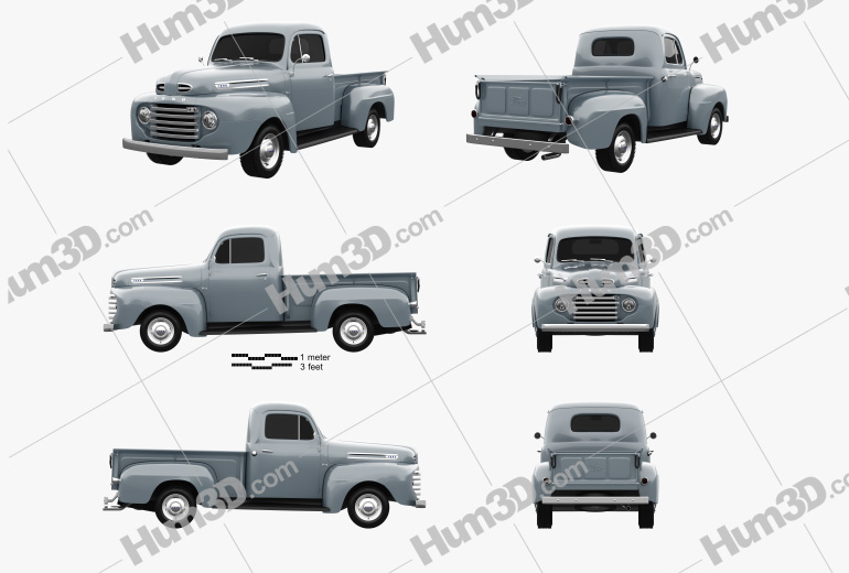Ford F-1 Pickup 1948 Blueprint Template - 3DModels.org