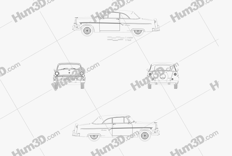 Ford Crestline Sunliner 1954 Blueprint - 3DModels.org