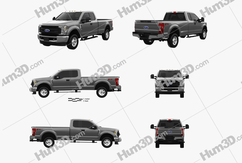 Ford F-250 Super Duty Super Cab XLT 2018 Blueprint Template - 3DModels.org