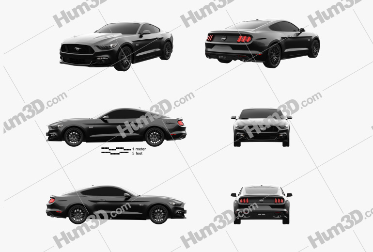 Ford Mustang GT EU-spec fastback 2020 Blueprint Template - 3DModels.org