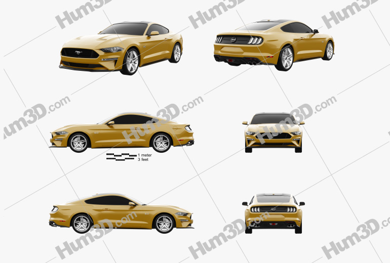 Ford Mustang GT EU-spec coupe 2020 Blueprint Template - 3DModels.org