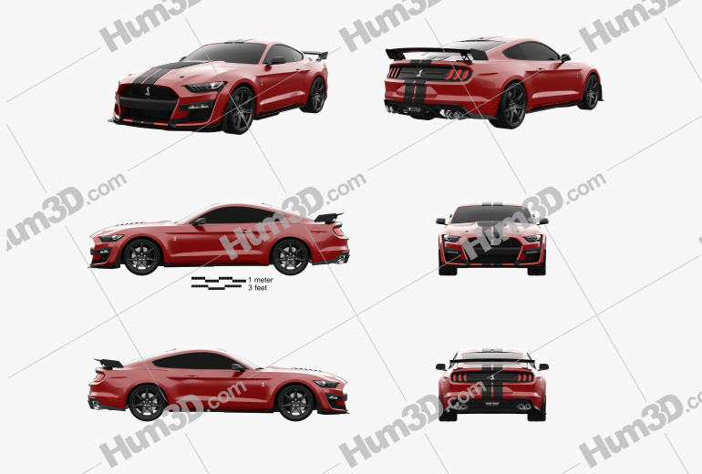 Ford Mustang Shelby GT500 coupe 2020 Blueprint Template - 3DModels.org