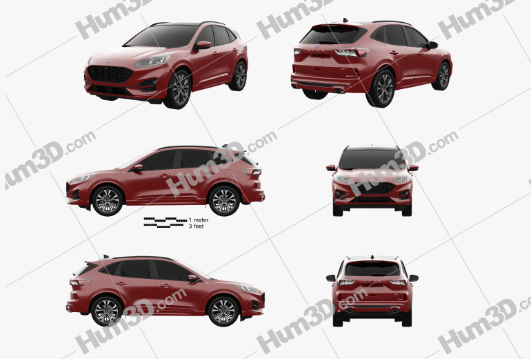Ford Kuga hybrid ST-Line 2022 Blueprint Template - 3DModels.org