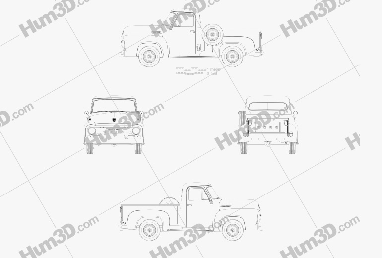 Ford F-100 Pickup 1954 테크니컬 드로잉 - 3DModels.org