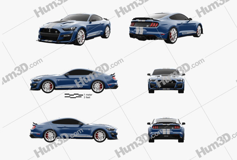 Ford Mustang Shelby GT500 KR coupe 2020 Blueprint Template - 3DModels.org