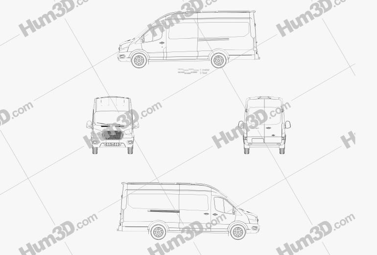 Ford Transit Cargo Van L4H3 US-spec 2021 Blueprint - 3DModels.org