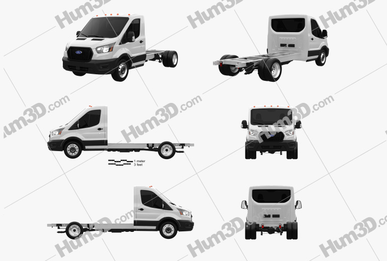Ford Transit Chassis Cab L2 US-spec 2021 Blueprint Template - 3DModels.org