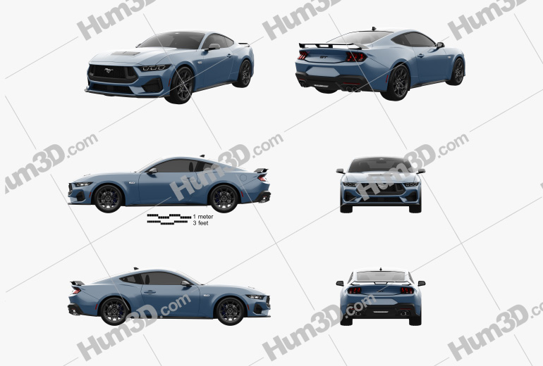 Ford Mustang GT US-spec coupe 2024 Blueprint Template - 3DModels.org