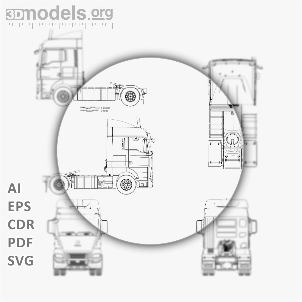 Framo e 180-280 Tractor Truck 2017 Vector Blueprint - 3DModels.org
