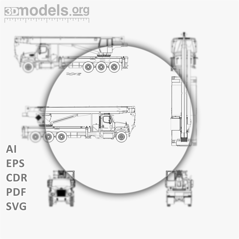 Freightliner 114SD Crane Truck 2014 Vector Blueprint - 3DModels.org