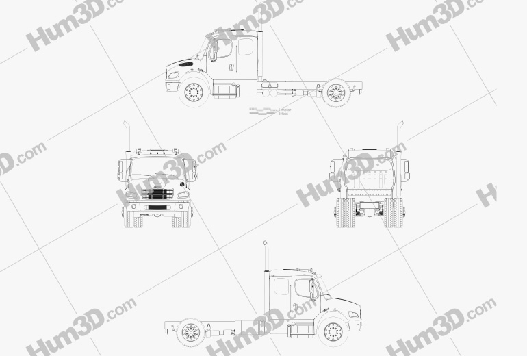 Freightliner M2 Extended Cab Chassis Truck 2017 Blueprint - 3DModels.org