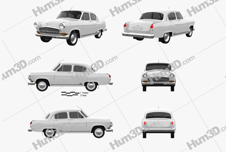GAZ 21 Volga 1962 Blueprint Template - 3DModels.org