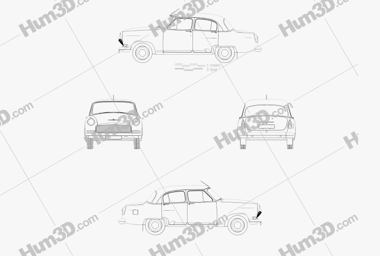 GAZ 21 Volga 1962 Blueprint - 3DModels.org