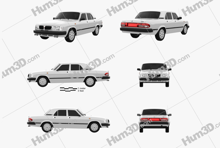 GAZ 3110 Volga 2004 Blueprint Template - 3DModels.org