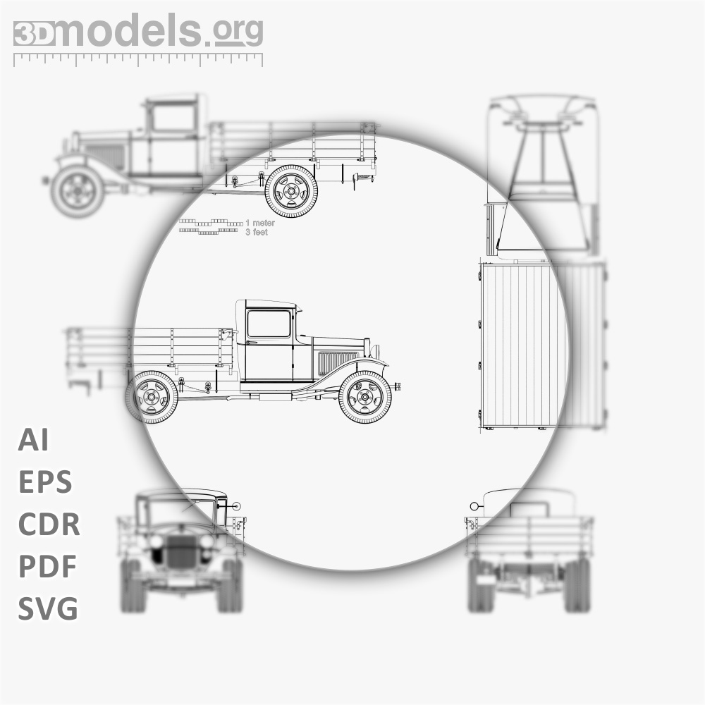 GAZ-AA Flatbed Truck 1932 Vector Blueprint - 3DModels.org