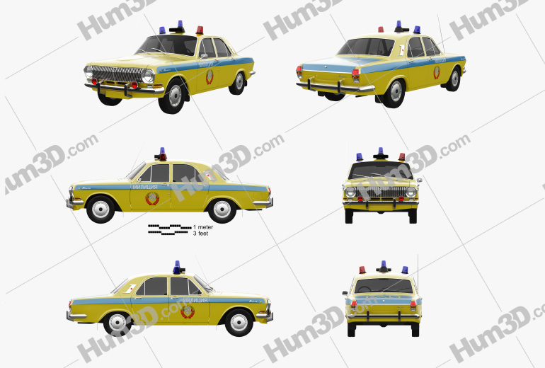 GAZ 24 Volga Militia 1967 Blueprint Template - 3DModels.org