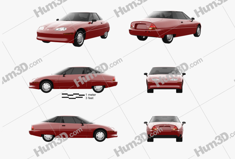 GM EV1 1999 Blueprint Template - 3DModels.org