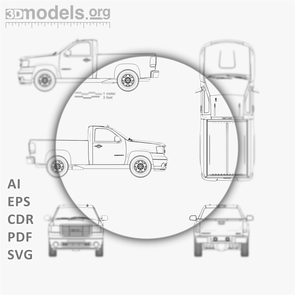 GMC Sierra Regular Cab Standard Box 2014 Vector Blueprint - 3DModels.org