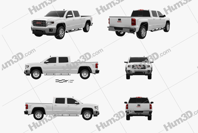 GMC Sierra Double Cab 2016 Blueprint Template - 3DModels.org