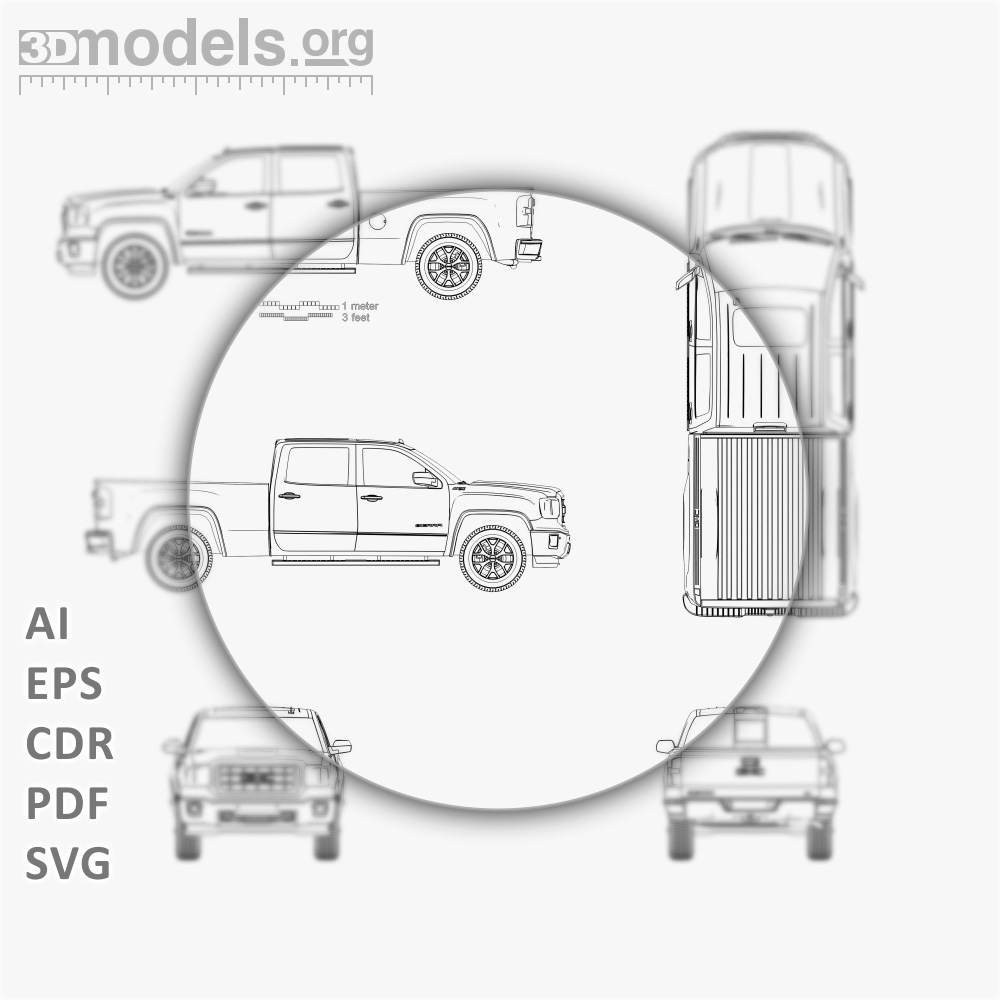 GMC Sierra Cabina Doble 2016 Plano Vectorial - 3DModels.org