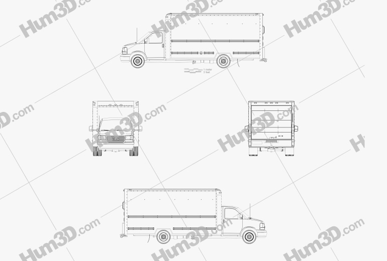 GMC Savana Box Truck 2022 Blueprint - 3DModels.org