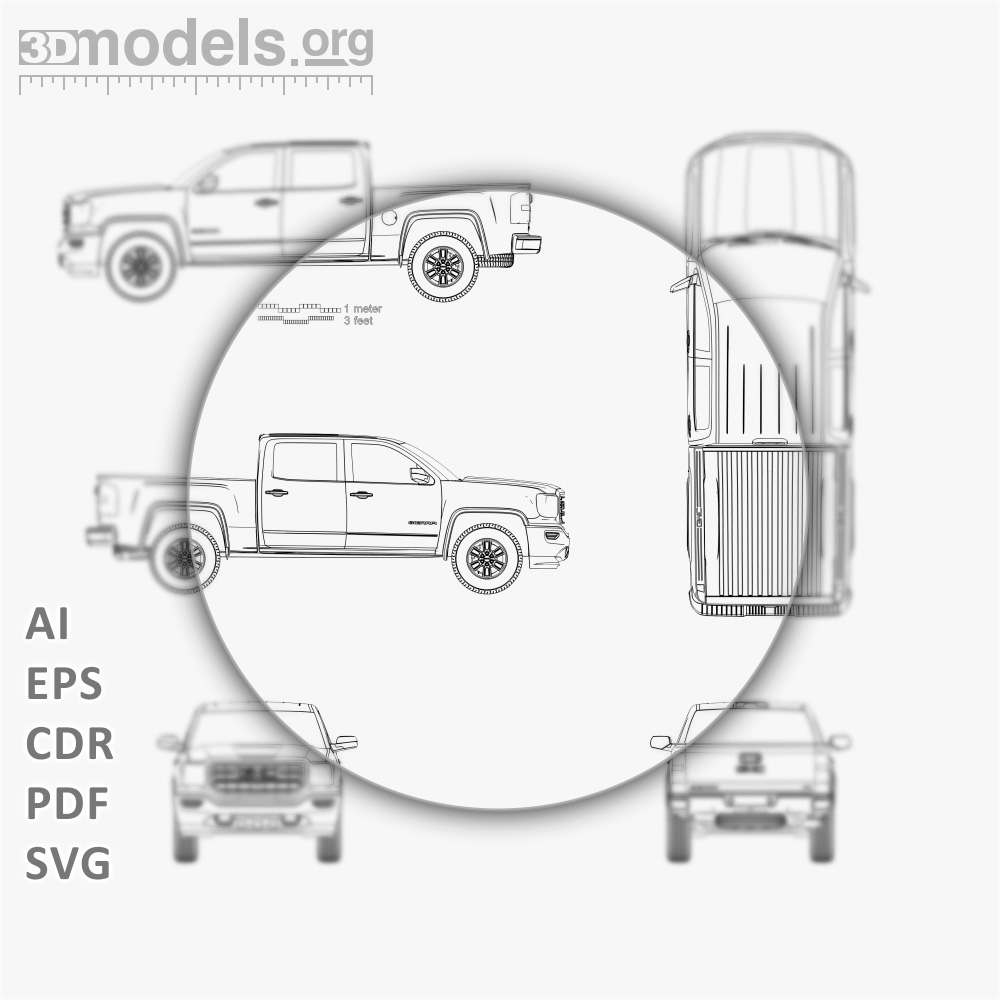 GMC 塞拉 1500 SLE 双排座短货箱 2017 矢量蓝图 - 3DModels.org