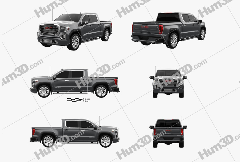 GMC Sierra 1500 Crew Cab Short Box Denali 2019 Blueprint Template ...