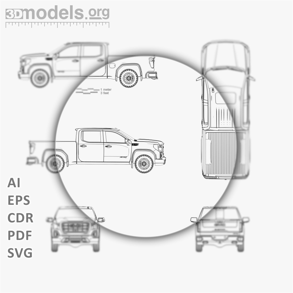 GMC Sierra 1500 Crew Cab Short Box AT4 2022 Vector Blueprint - 3DModels.org