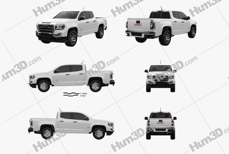 GMC Canyon Crew Cab AT4 2022 Blueprint Template - 3DModels.org