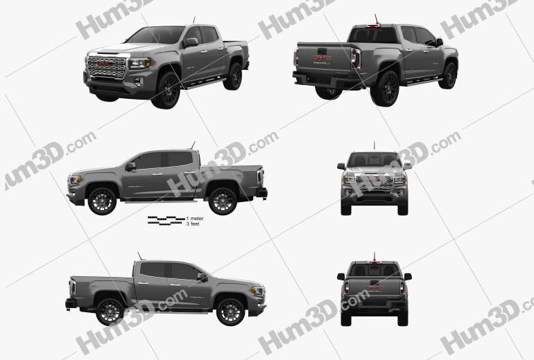 GMC Canyon Crew Cab Denali 2022 Blueprint Template - 3DModels.org