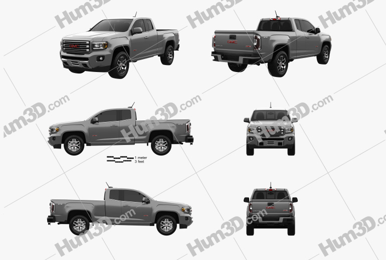 GMC Canyon Extended Cab All Terrain 2014 Blueprint Template - 3DModels.org