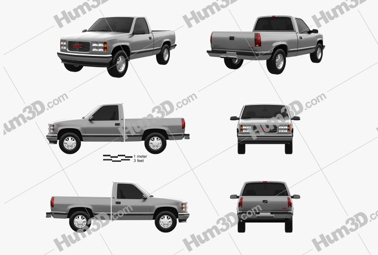 GMC Sierra C1500 Single Cab 1998 Blueprint Template - 3DModels.org