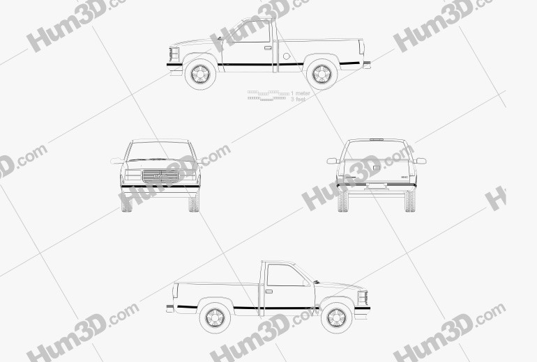 GMC Sierra C1500 Single Cab 1998 Blueprint - 3DModels.org