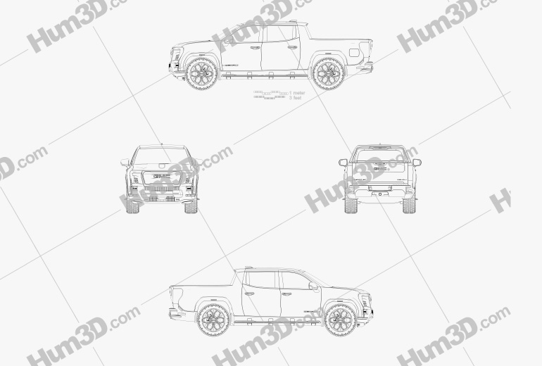 GMC Sierra EV Crew Cab AT4 2024 Blueprint - 3DModels.org