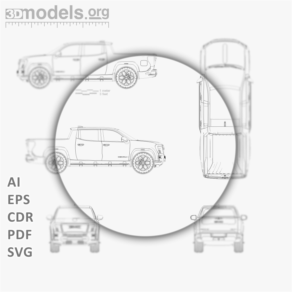 GMC Sierra EV Crew Cab AT4 2025 Vector Blueprint - 3DModels.org