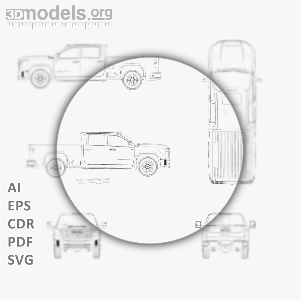 GMC Sierra HD Crew Cab Standard Bed SLT 2025 Vector Blueprint ...