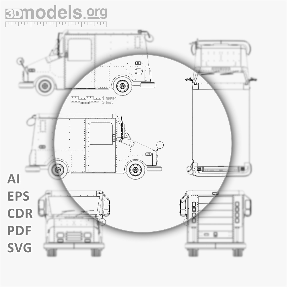 Grumman Long Life Vehicle 1994 Vector Blueprint - 3DModels.org