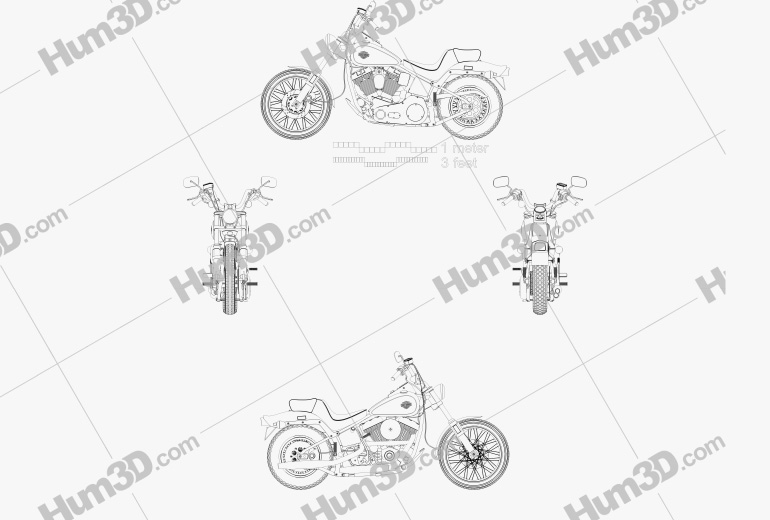 Harley-Davidson FXST Softail 1984 테크니컬 드로잉 - 3DModels.org