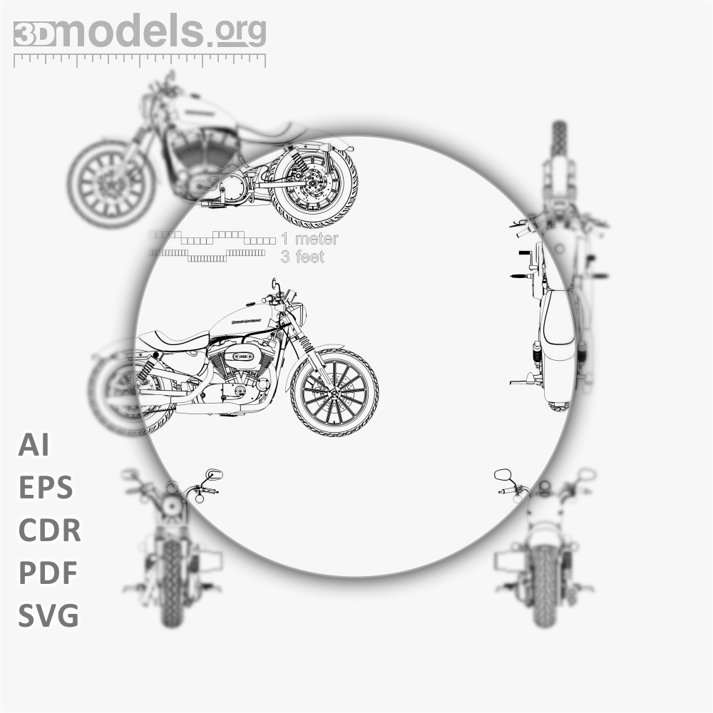 Harley-Davidson Sportster XL 883N Iron 883 2009 Vector Blueprint ...