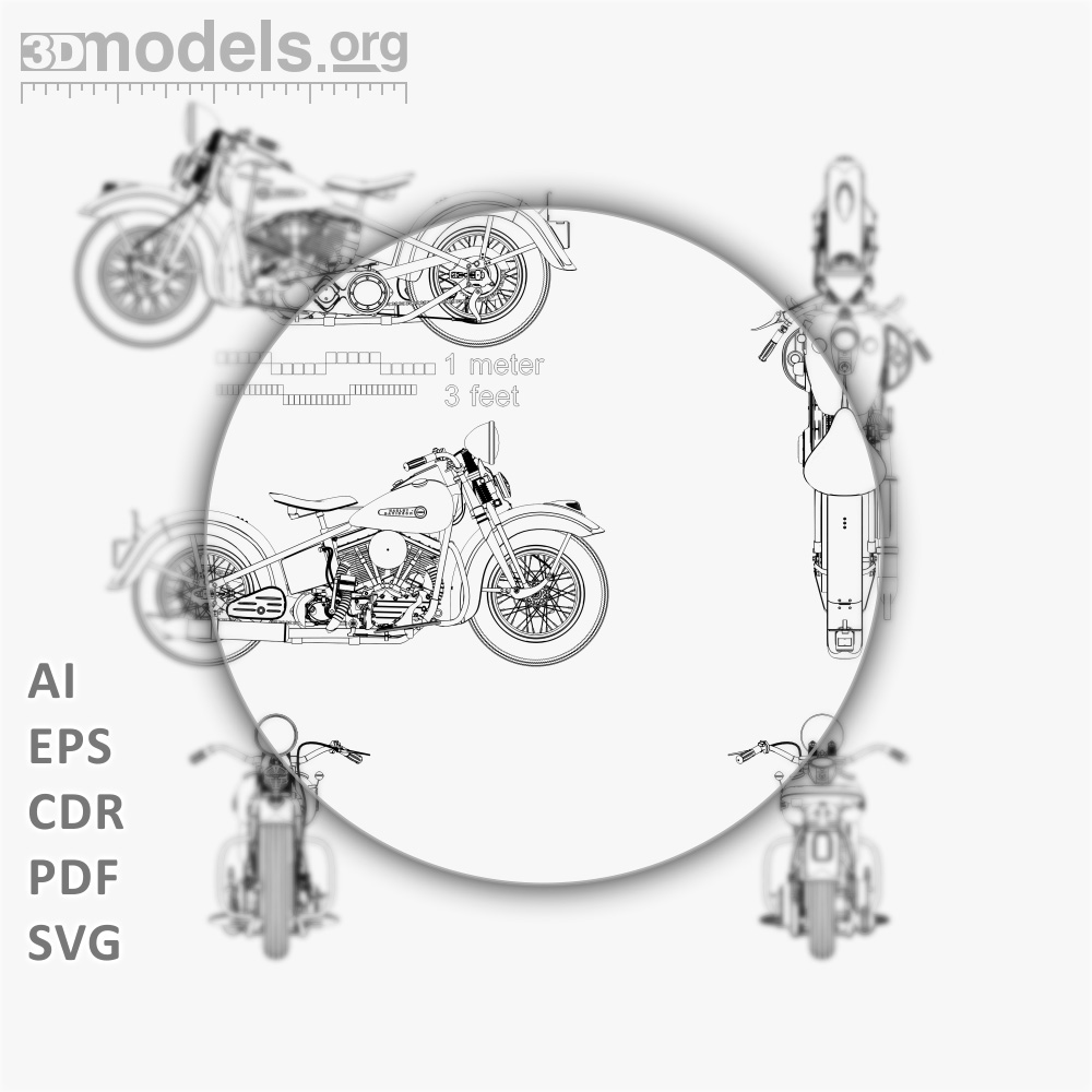 Harley-Davidson Panhead E F 1948 Vector Blueprint - 3DModels.org