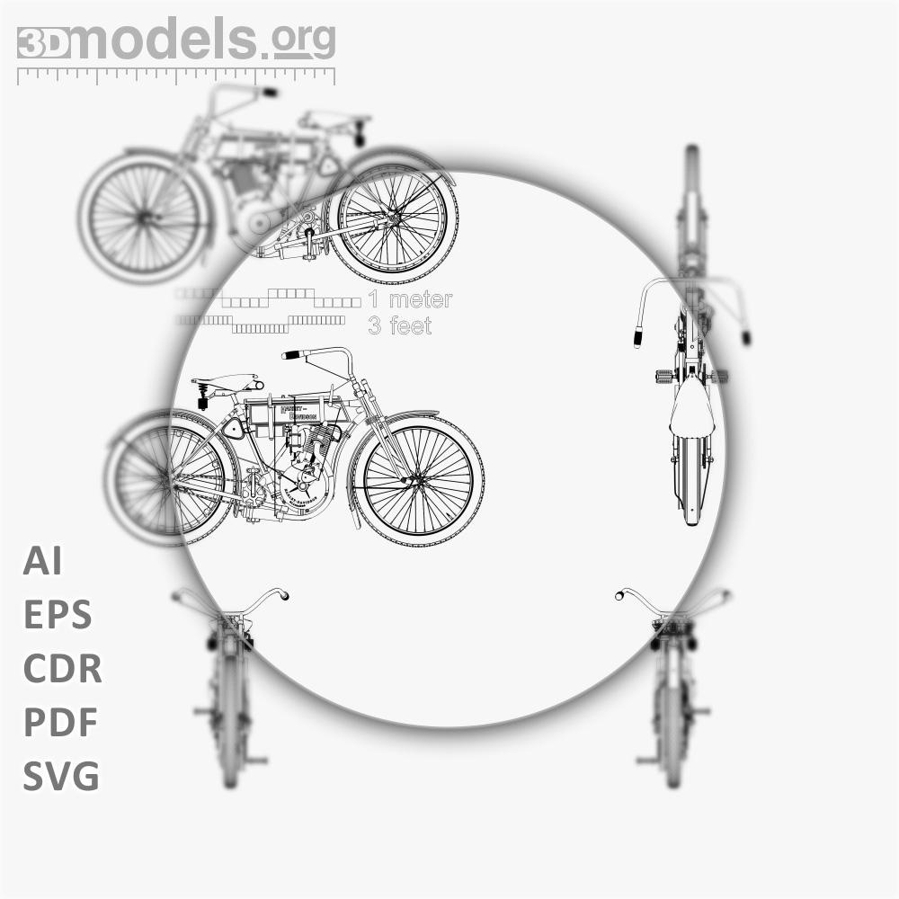 Harley-Davidson model 2 1906 Vector Blueprint - 3DModels.org