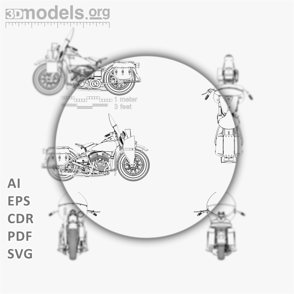 Harley-Davidson WLA 1941 US Army Motorcycle Vector Blueprint - 3DModels.org