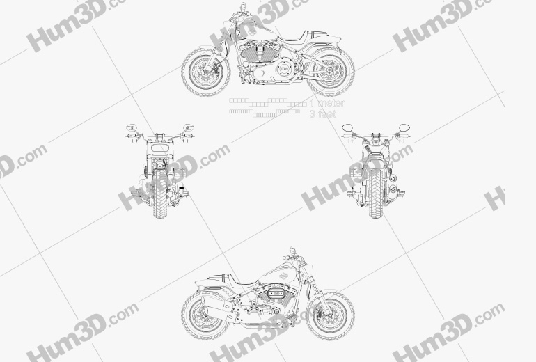 Harley-Davidson FXFB Fat Bob 114 2018 Blueprint - 3DModels.org