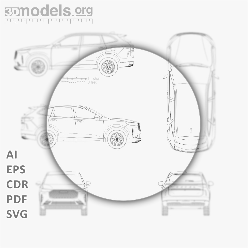 Haval H6 Premium 2023 Vector Blueprint - 3DModels.org