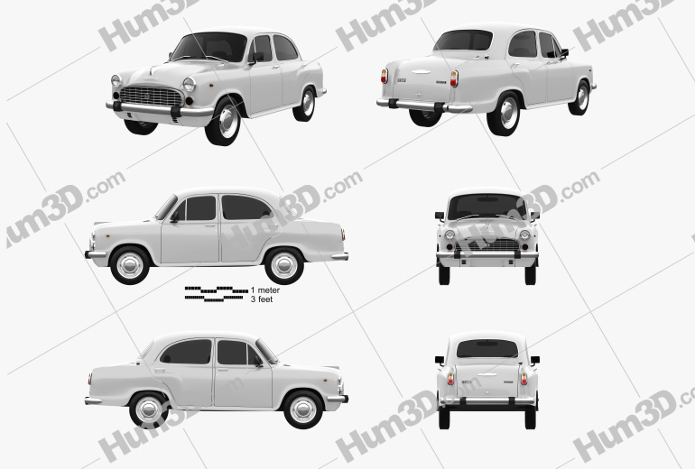 Hindustan Ambassador Classic 2003 Blueprint Template - 3DModels.org