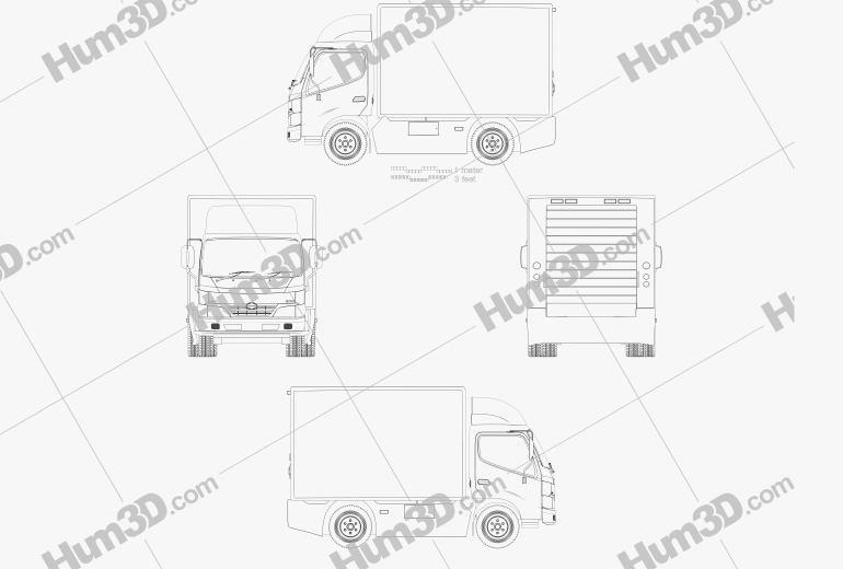 Hino 300 Standard Cab Box 2013 Blueprint - 3DModels.org